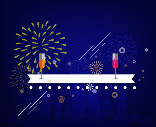Fireworks Background Design Cocktails Ribbon On Dark Backdrop (AI & EPS ...